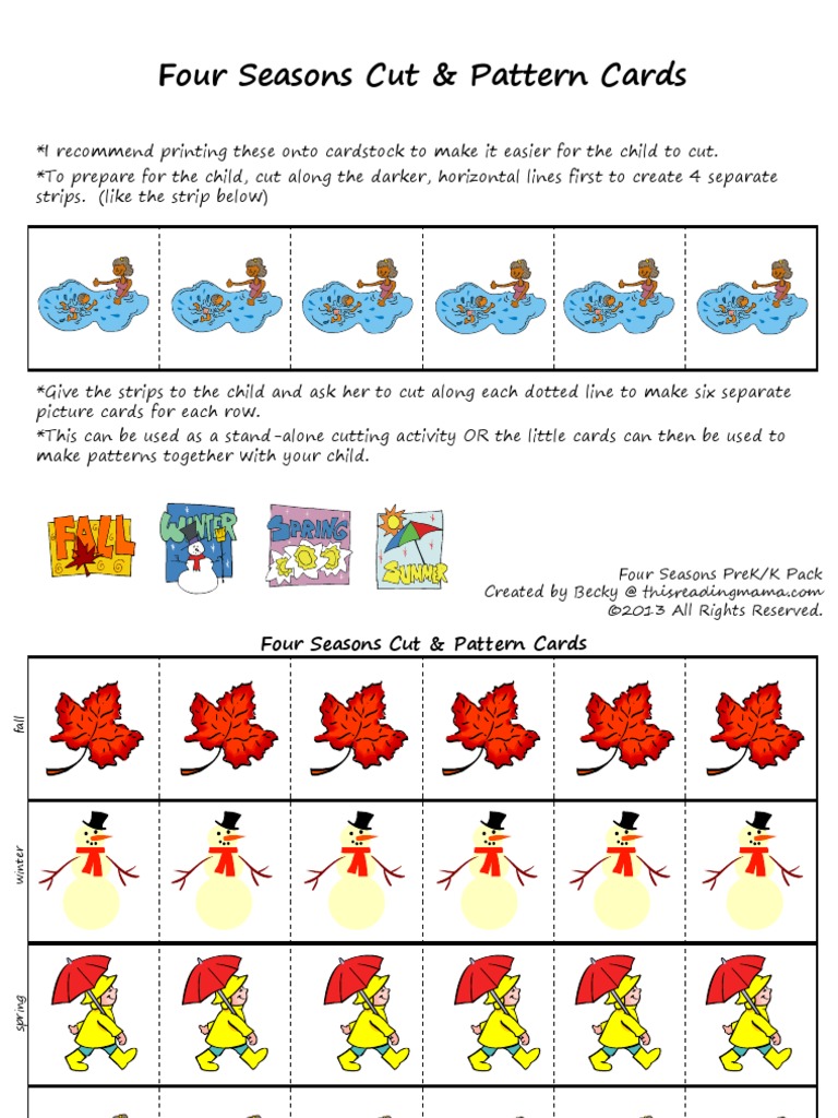 Four Seasons Cutting Activity Cards | PDF | Language Arts & Discipline