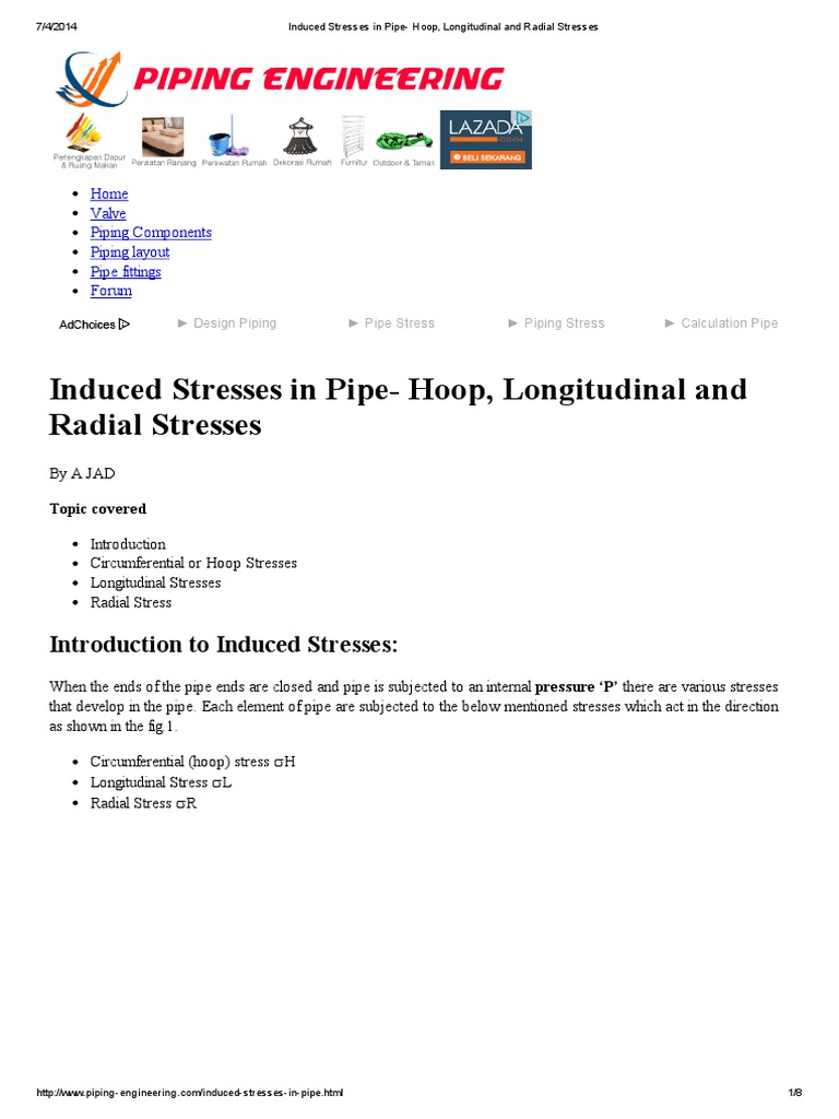 Induced Stresses in Pipe - Hoop, Longitudinal and Radial Stresses | Download Free PDF | Stress ...