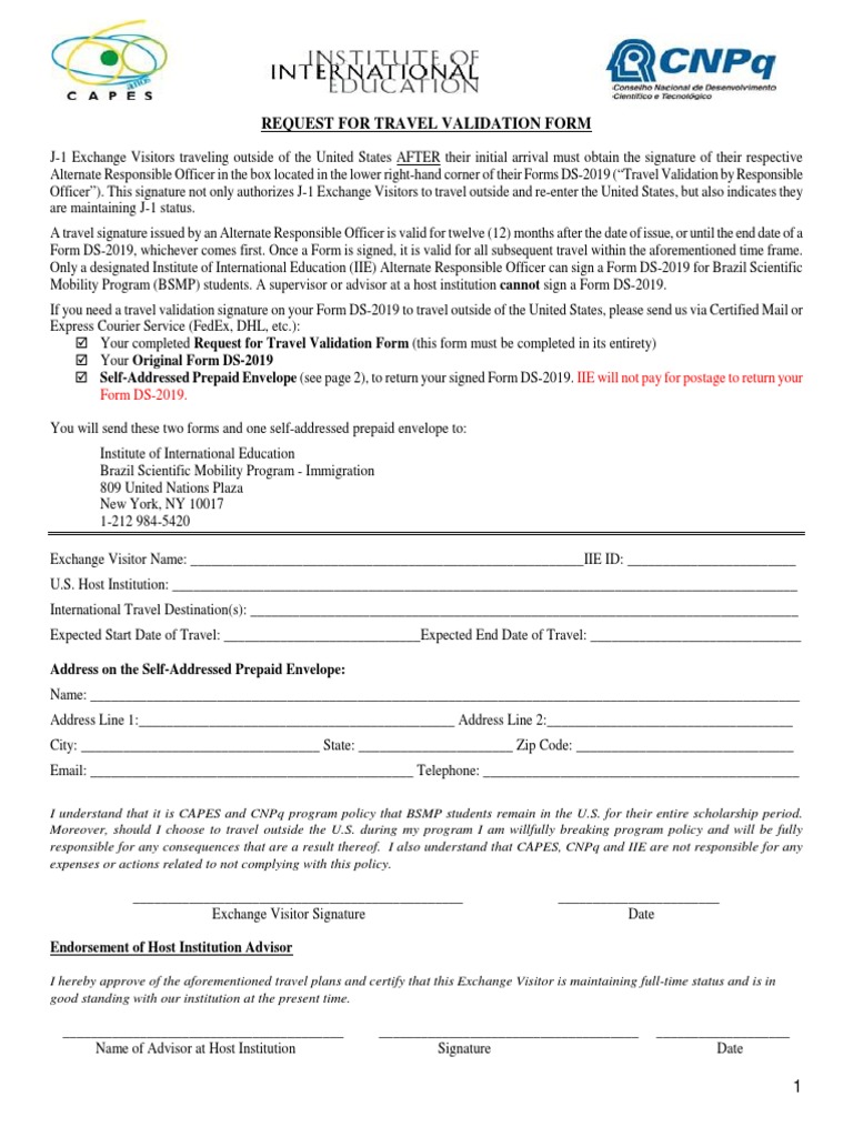 J-1 Travel Validation Request Guide | PDF | Mail | Travel Visa