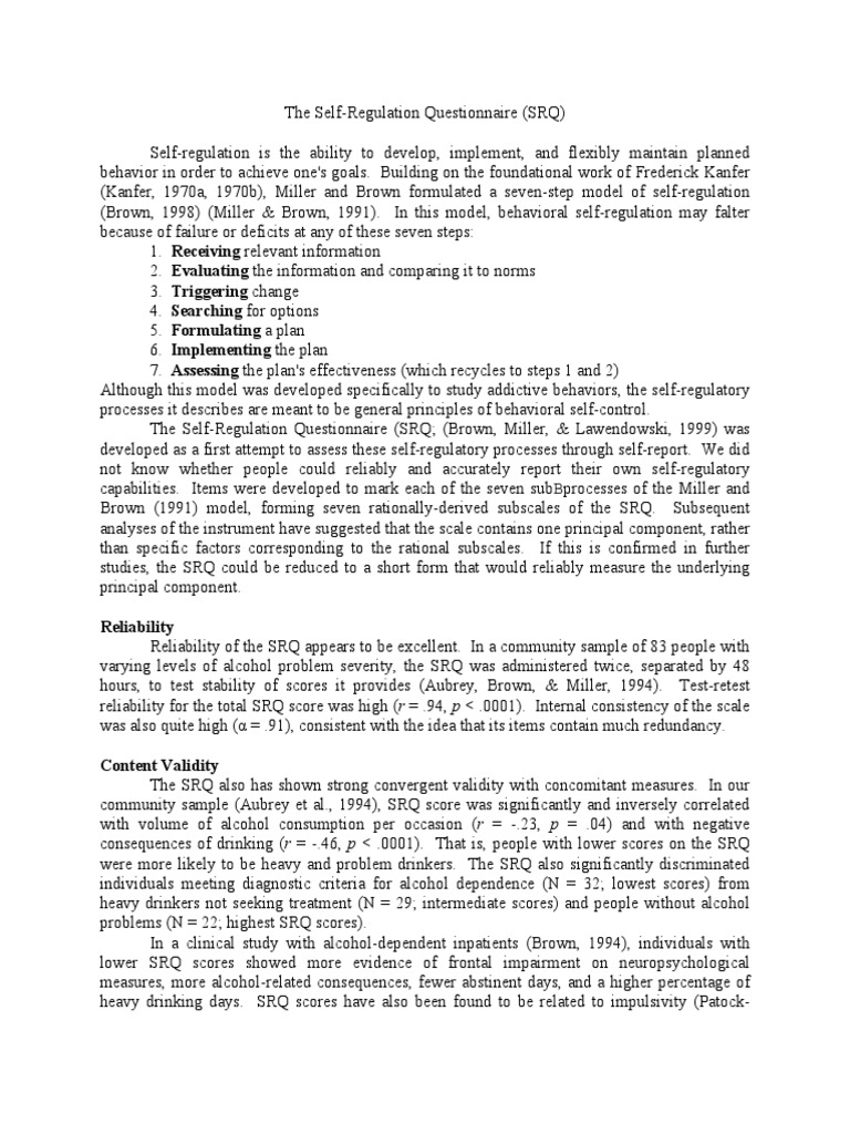 SelfRegulation Questionnaire (SRQ) | PDF | Self Control | Self-Management