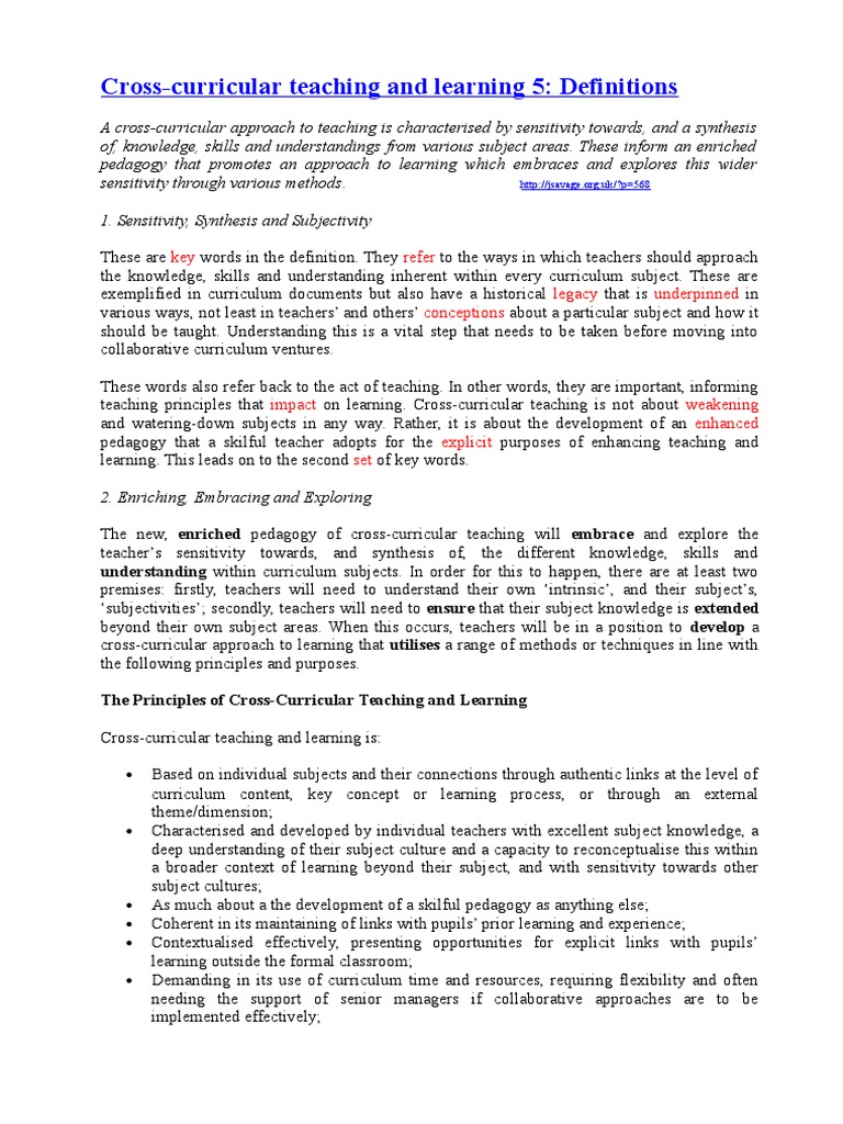 Text 5 - Cross-Curricular Teaching and Learning - Practice Matrix | PDF ...