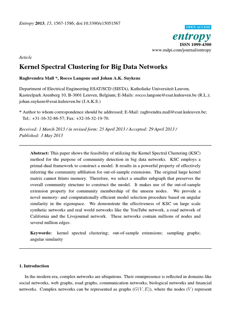 Entropy: Kernel Spectral Clustering For Big Data Networks | PDF | Graph Theory | Cluster Analysis