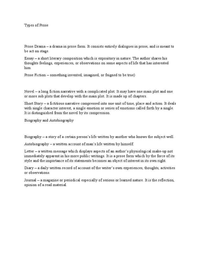 Types of Prose | PDF | Lyric Poetry | Poetry