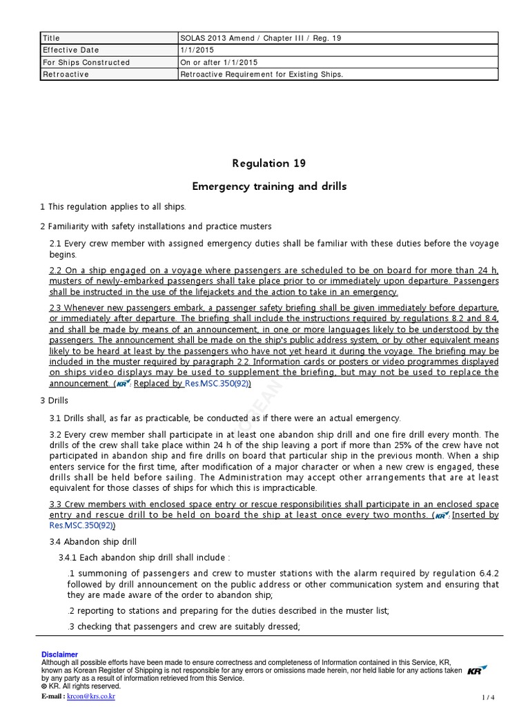 Solas Iii_reg. 19 | Ships | Transport