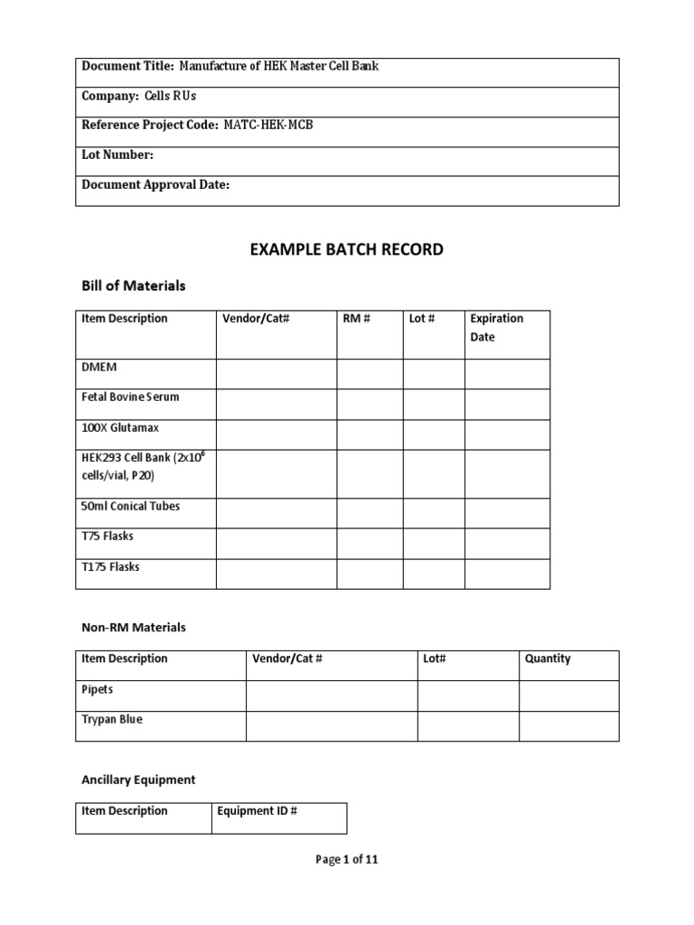 Batch Record | Chemistry | Nature