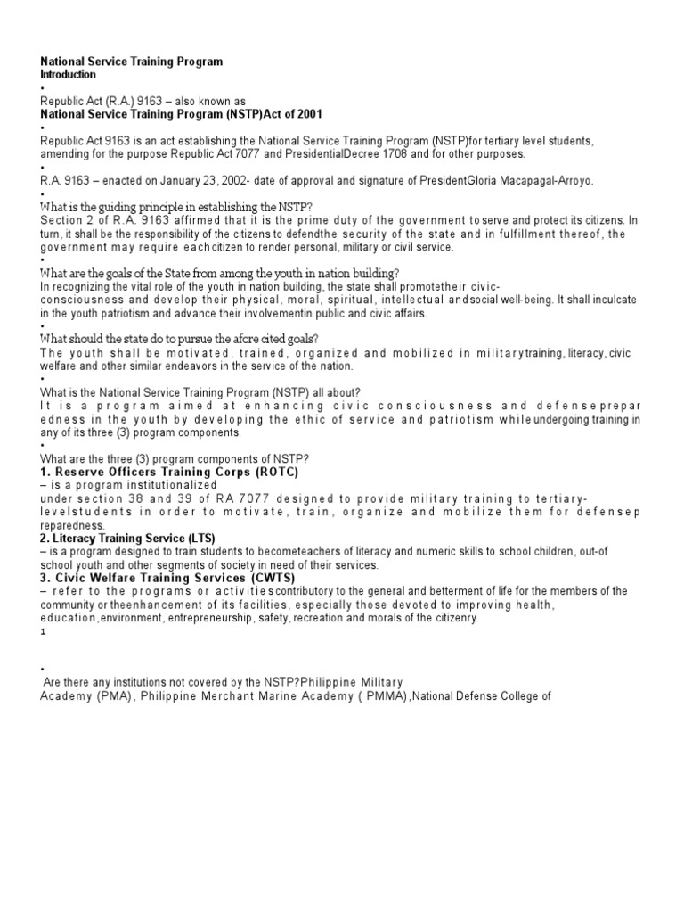 National Service Training Program | PDF | Reserve Officers' Training ...