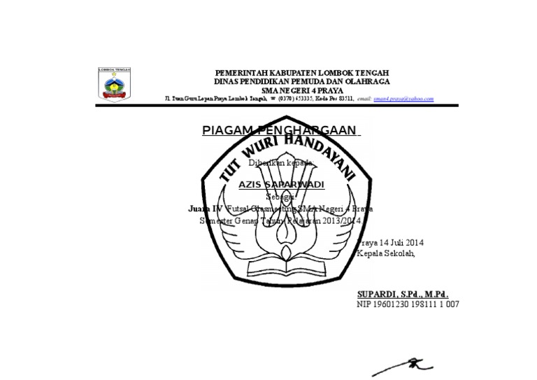 Piagam Penghargaan Futsal SMA 4 Praya | PDF