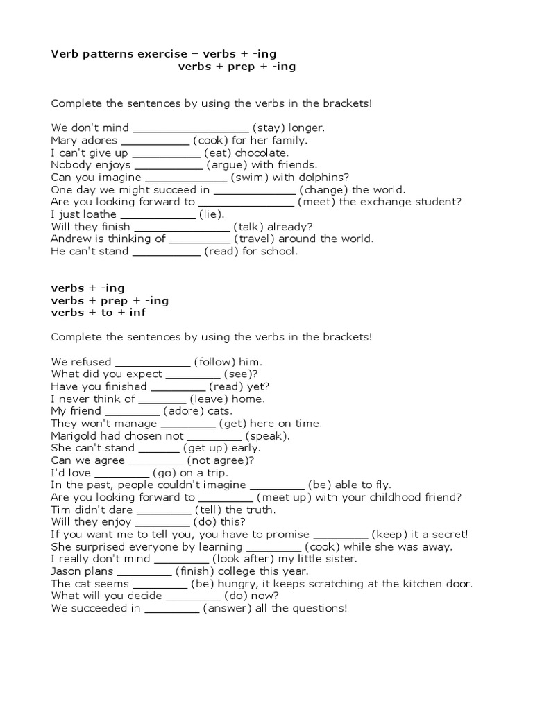 Verb Patterns Exercises | PDF