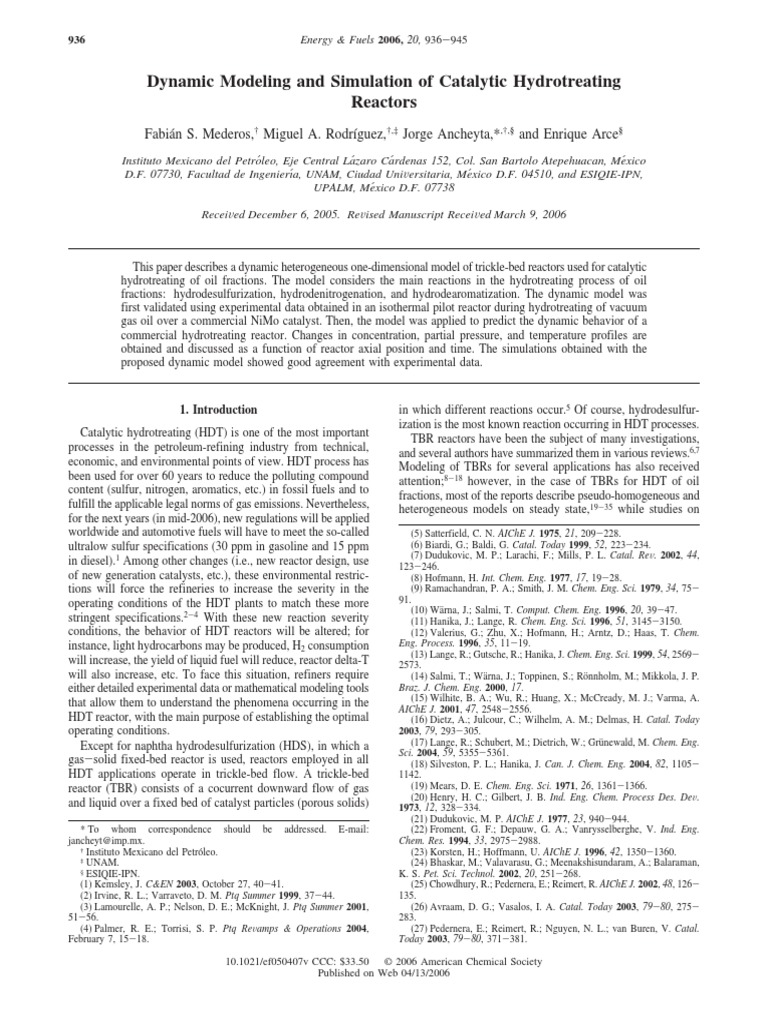 14-Dynamic Modeling and Simulation of Catalytic Hydrotreating Reactors-Libre | PDF
