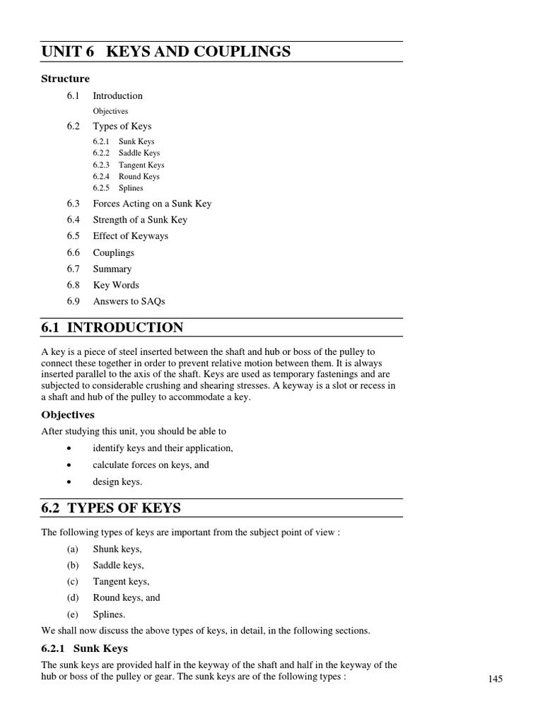 Keys and Couplings | PDF | Strength Of Materials | Screw