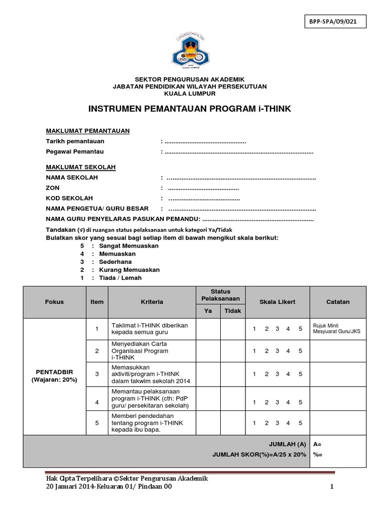 Instrumen Pemantauan Program I-Think | PDF