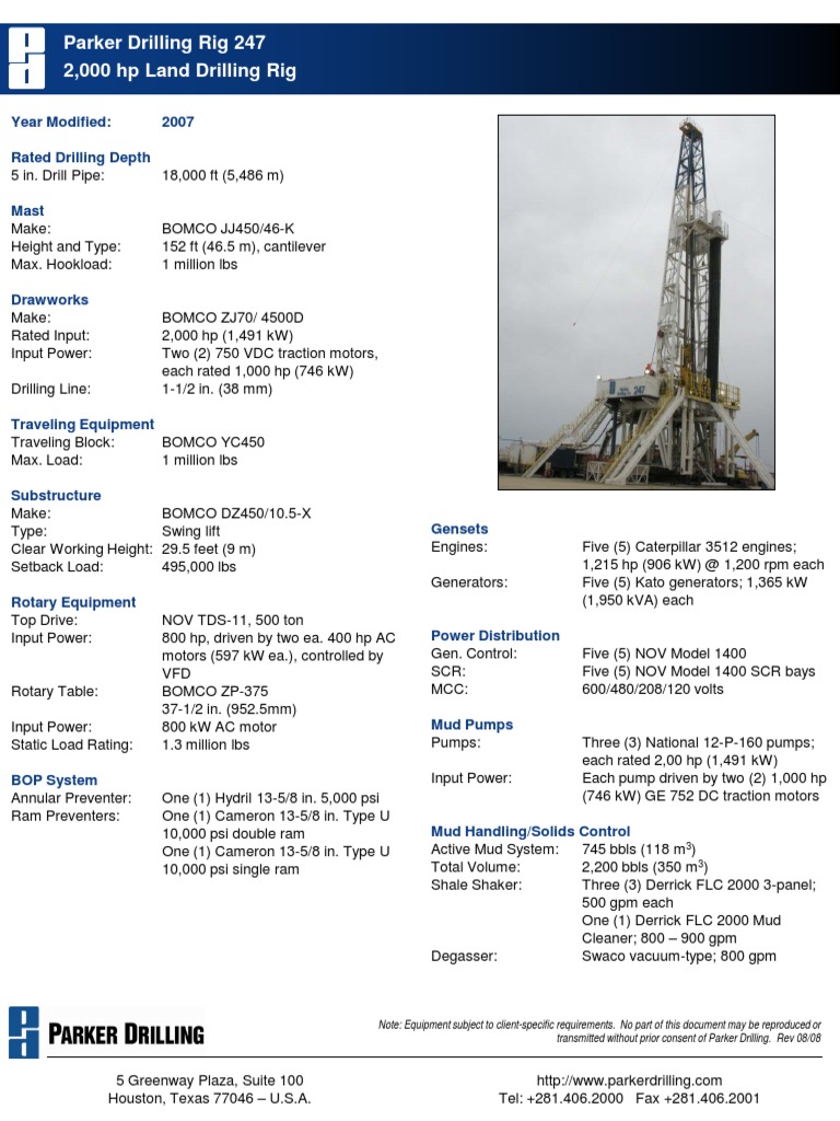 Parker Drilling Rig 247 | PDF | Drilling Rig | Horsepower