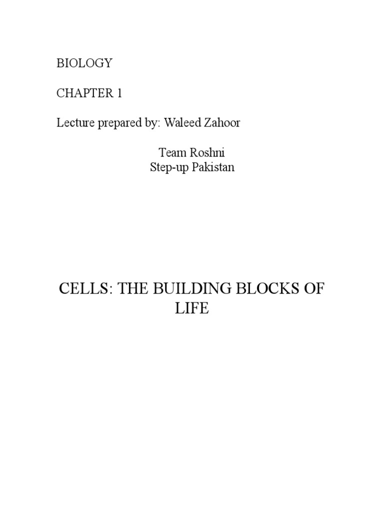 Lecture 1 - Cells - The Building Blocks of Life | PDF | Tissue (Biology ...