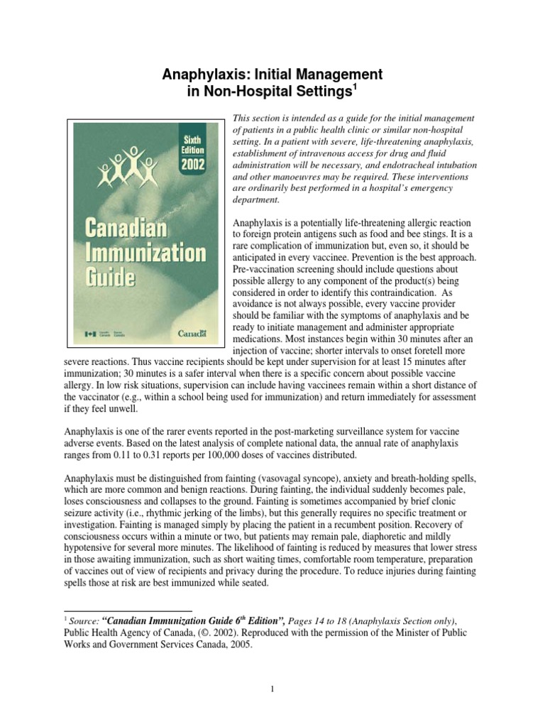 Anaphylaxis: Initial Management in Non-Hospital Settings: Edition ...