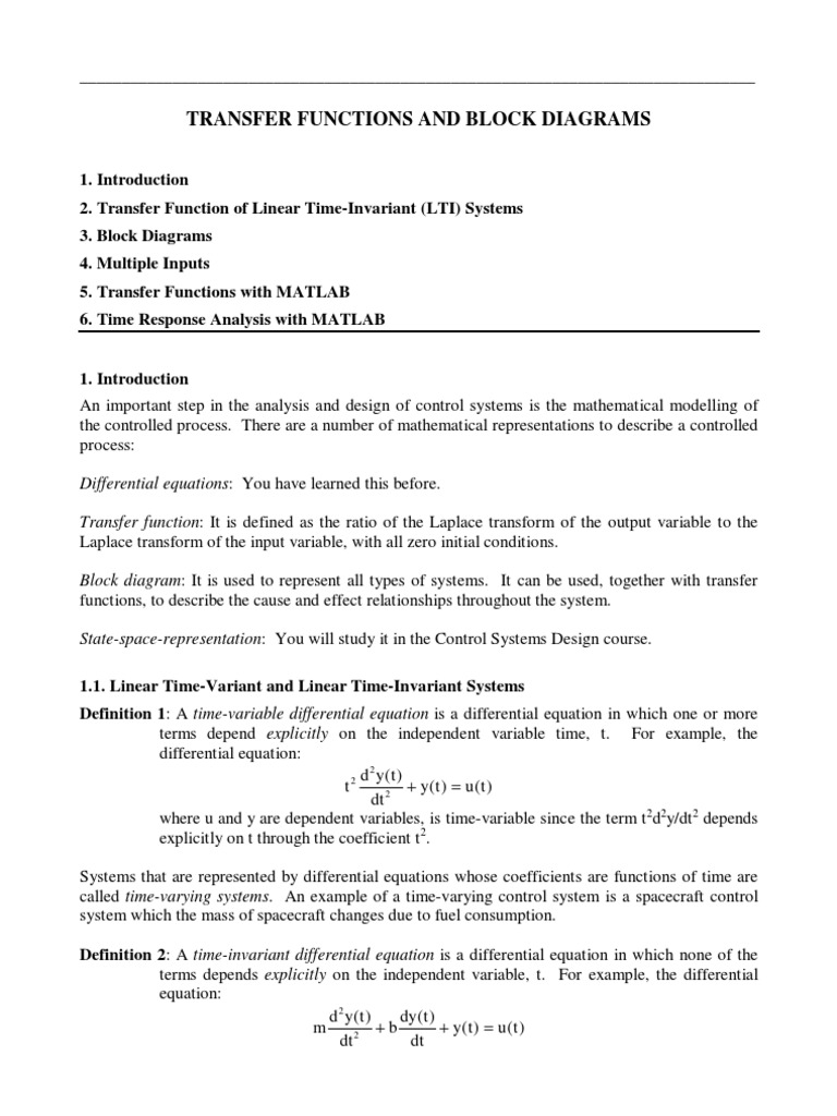 Transfer Functions and Block Diagrams | PDF | Laplace Transform | Analysis
