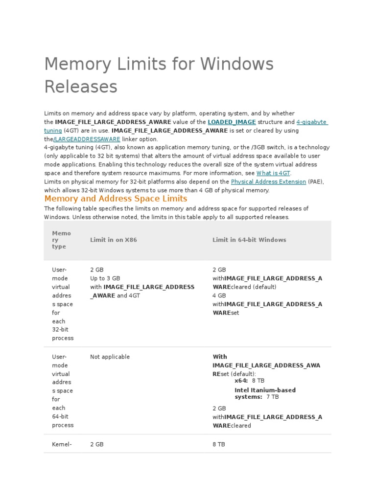 Windows Memory Limits Overview | PDF | Windows Server 2003 | Microsoft ...