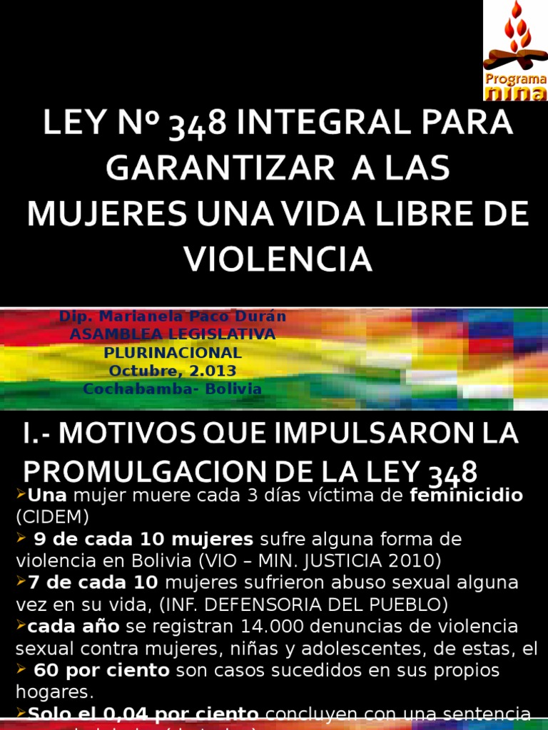 Presentacion Ley 348 | PDF | Violación | La violencia contra las mujeres