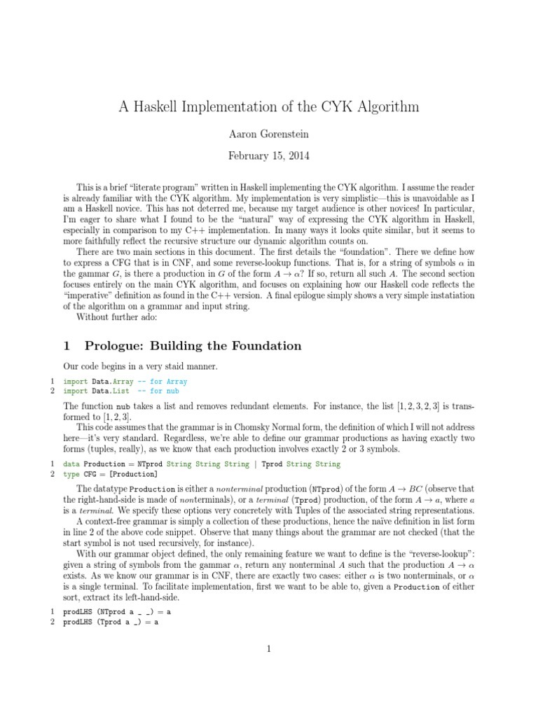 CYK Algorithm - A Haskell Implementation | PDF | Metalogic | Syntax (Logic)