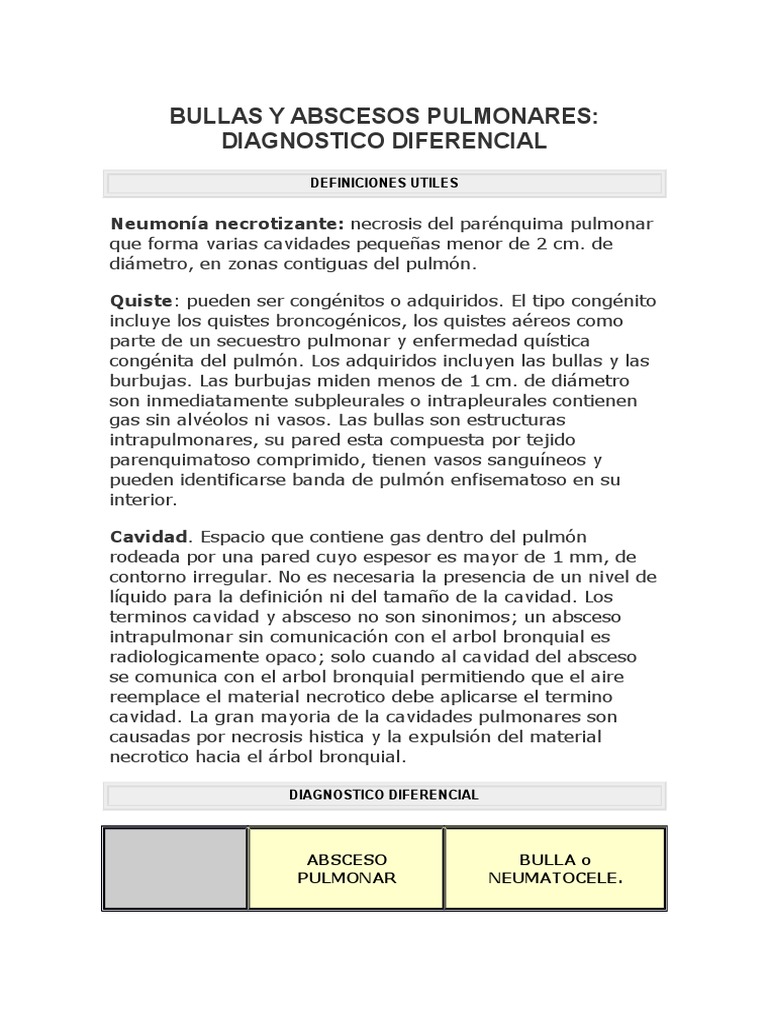 Bullas y Abscesos Pulmonares | PDF | Pulmón | Neumonía
