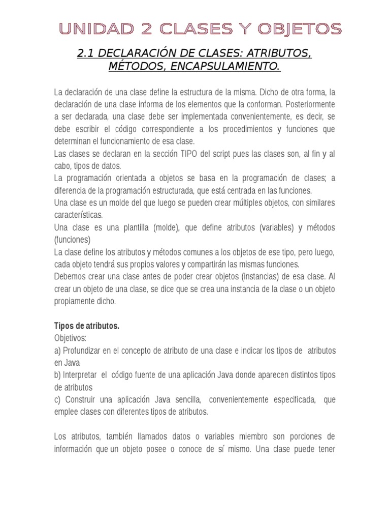 Clases y Objetos en Java | PDF | Objeto (informática) | Constructor (Programación Orientada a ...