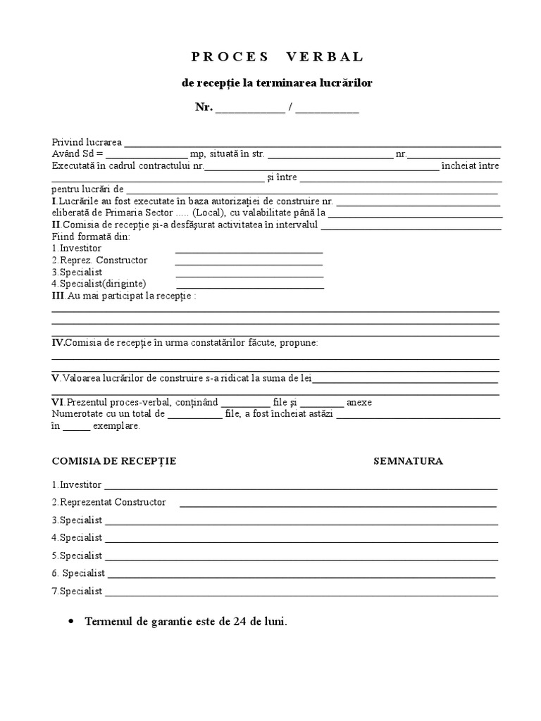 Proces Verbal de Receptie La Terminarea Lucrarilor | PDF