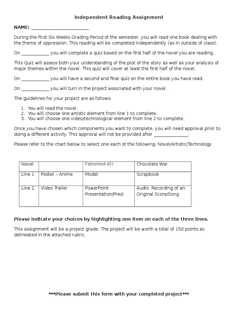 1st Six Weeks Independent Reading | PDF