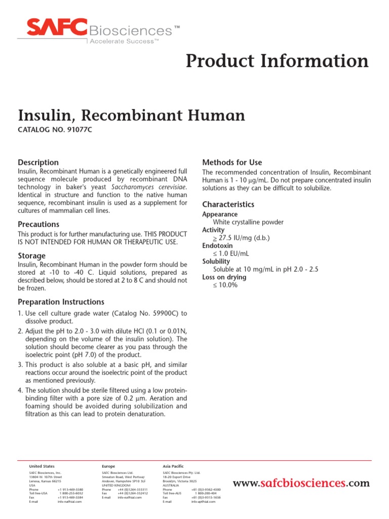 Insulin, Recombinant Human | PDF | Recombinant Dna | Insulin