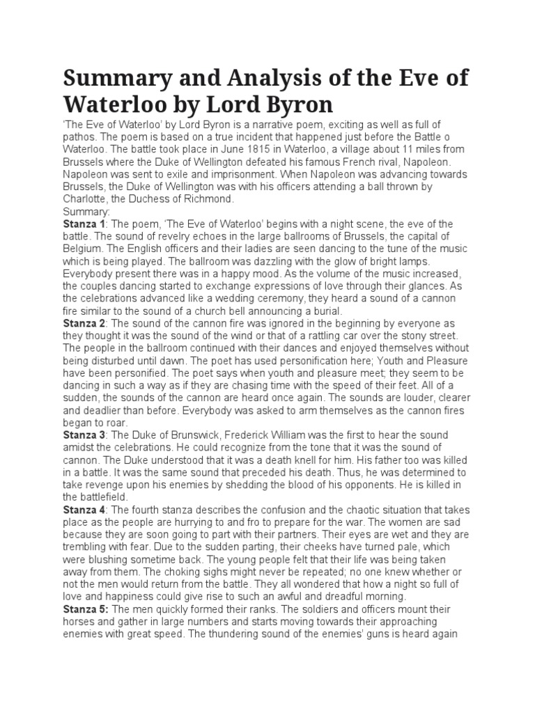 The Eve of Waterloo | PDF | Battle Of Waterloo | Poetry