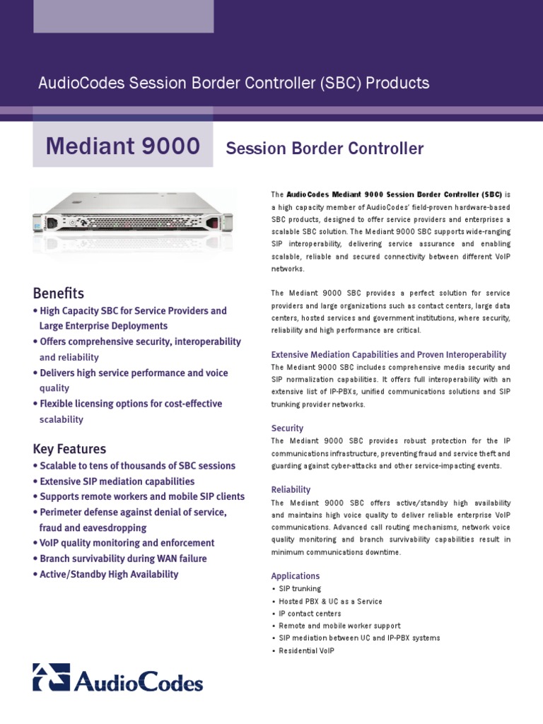 Mediant 9000 SBC Datasheet | PDF | Session Initiation Protocol | Internet Standards