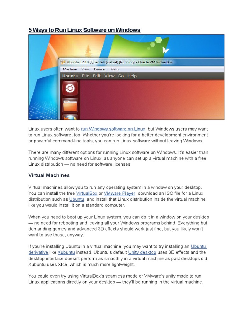 Five Options for Running Linux Software on Windows: Virtual Machines ... Five Options for Running Linux Software on Windows: Virtual Machines ...