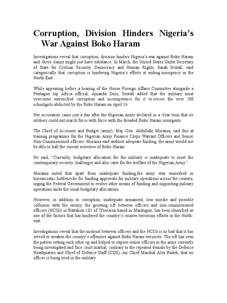 Corruption, Division Hinders Nigeria's War Against Boko Haram | PDF | Boko Haram | World Politics