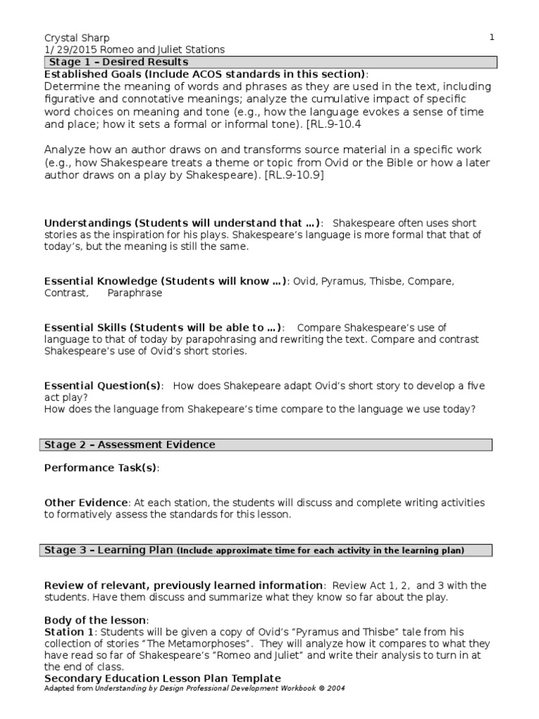 Romeo and Juliet Stations Lesson | PDF | Romeo And Juliet | William ...