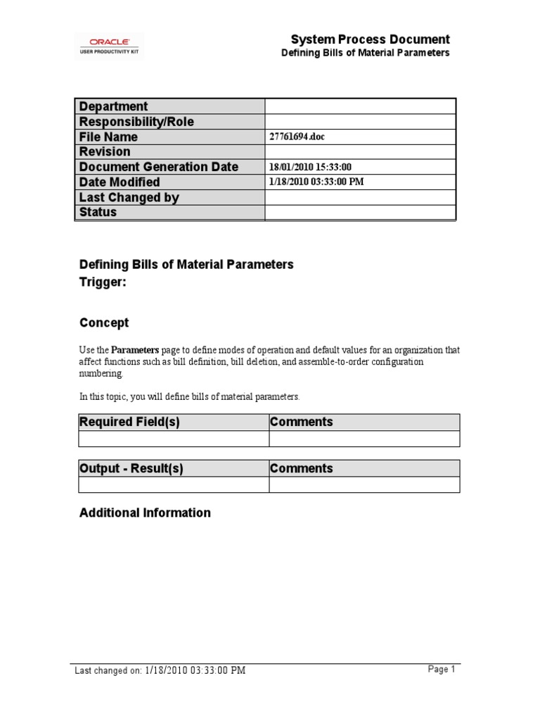 Defining Bills of Material Parameters - SPD | PDF | Parameter (Computer Programming) | Subroutine