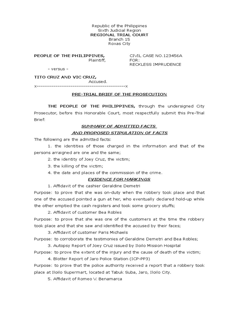 8.pre Trial Brief Sample | PDF | Social Institutions | Social Science