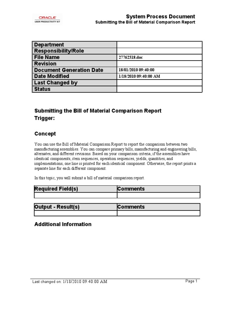 Submitting The Bill of Material Comparison Report - SPD | PDF ...