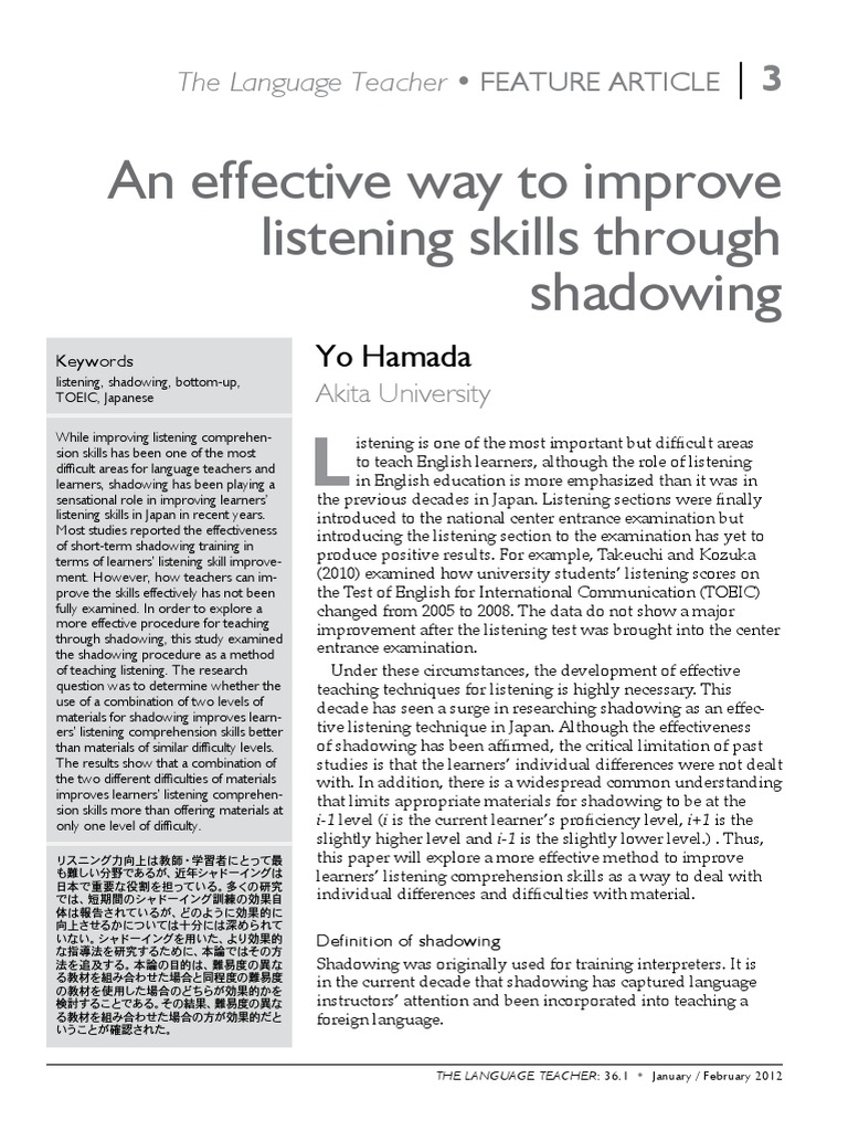 Listening Skills Through Shadowing | PDF | Second Language Acquisition | Reading Comprehension