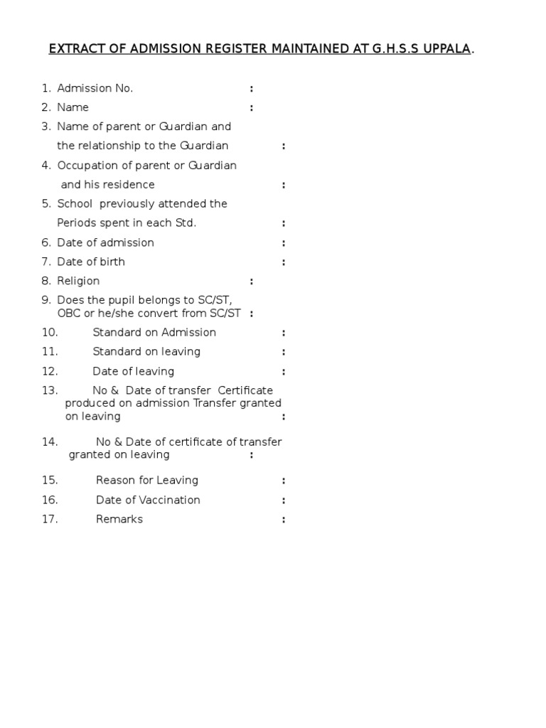 Extract of Admission Register | PDF