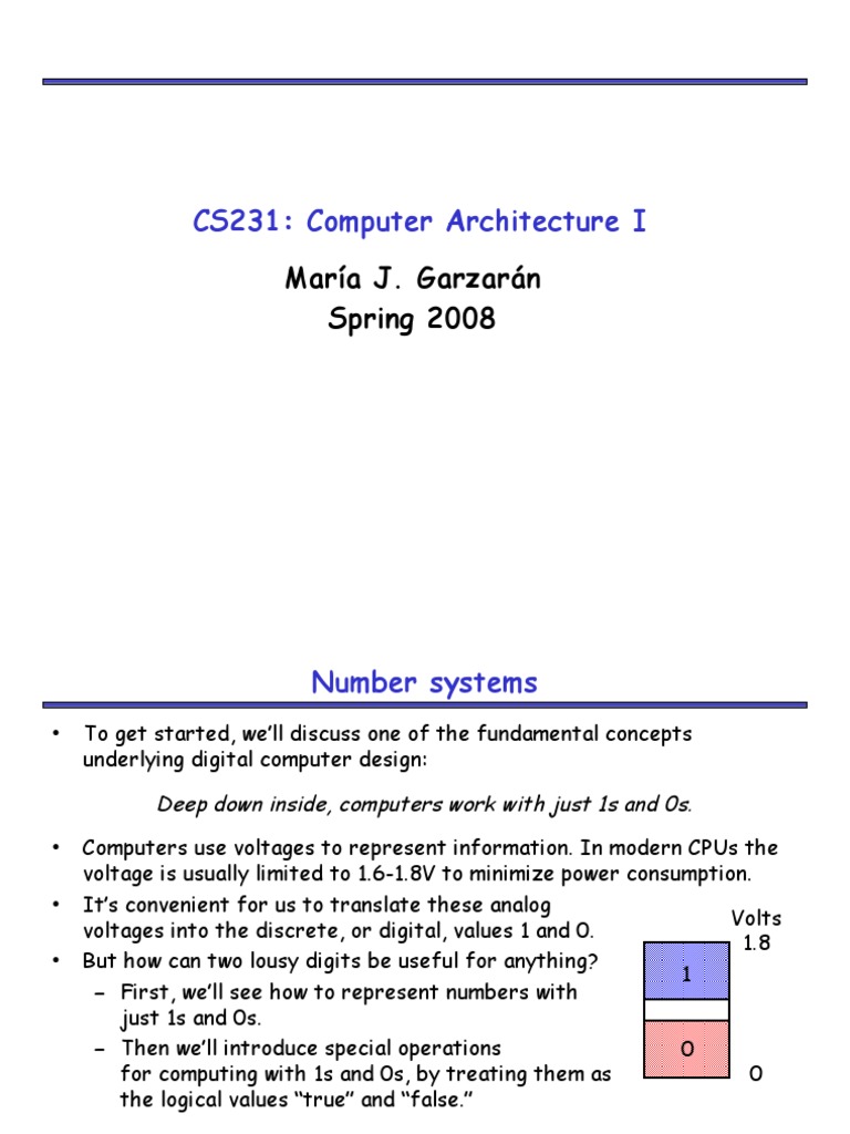 CS231: Computer Architecture I: María J. Garzarán Spring 2008 | PDF | Boolean Algebra | Teaching ...