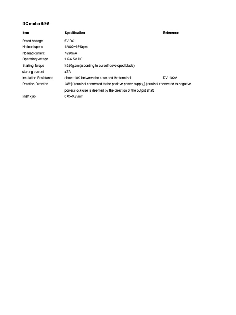 6V/9V DC Motor Specifications | PDF | Technology & Engineering