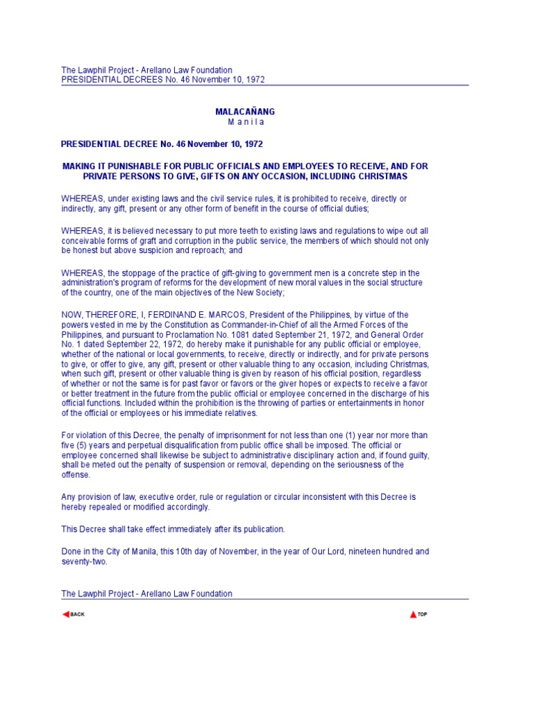 PD 46 | PDF | Decree | President Of The Philippines