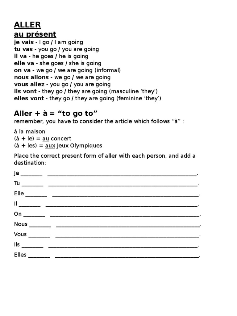 Conjugation of "Aller" in French | PDF | Language Arts & Discipline ...