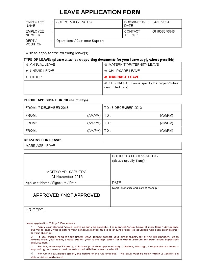 Marriage Leave Application Form | PDF | Career & Growth | Business