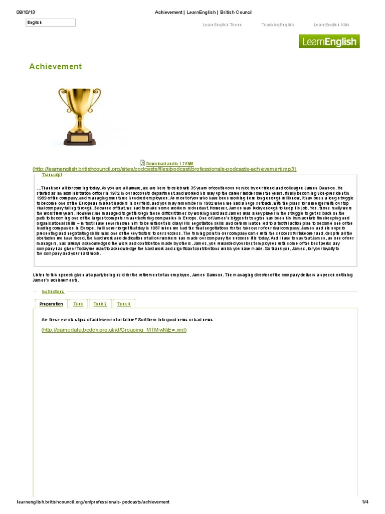Achievement - LearnEnglish - British Council | PDF | Preposition And ...
