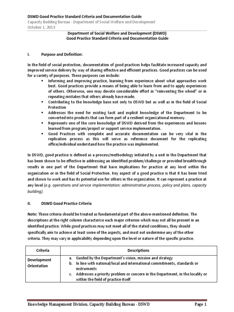 DSWD Good Practice Documentation Guide | PDF | Capacity Building ...