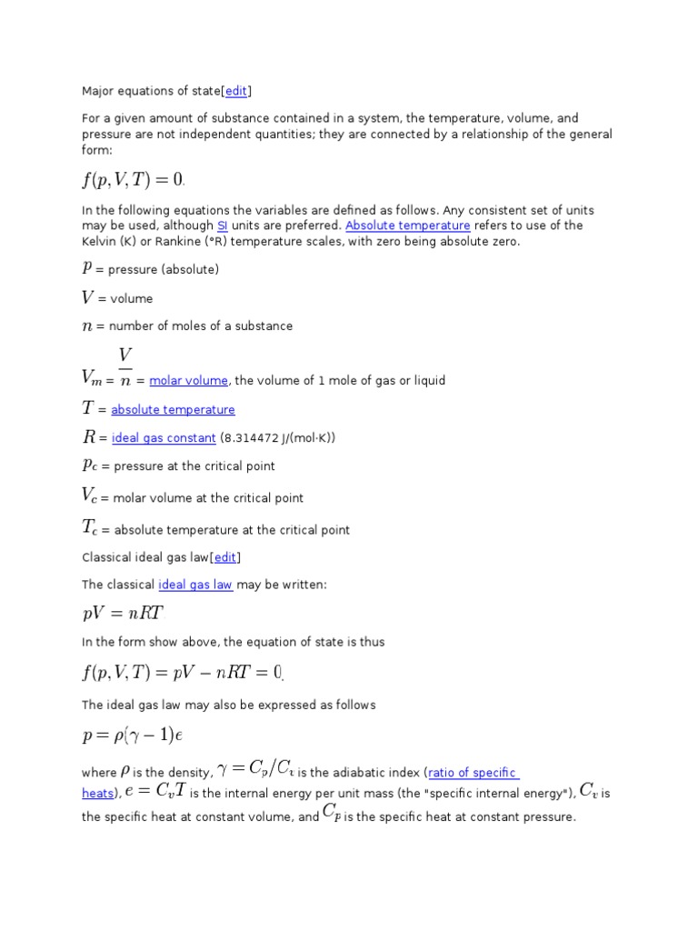 Equation of State | PDF | Mathematical Physics | Gases