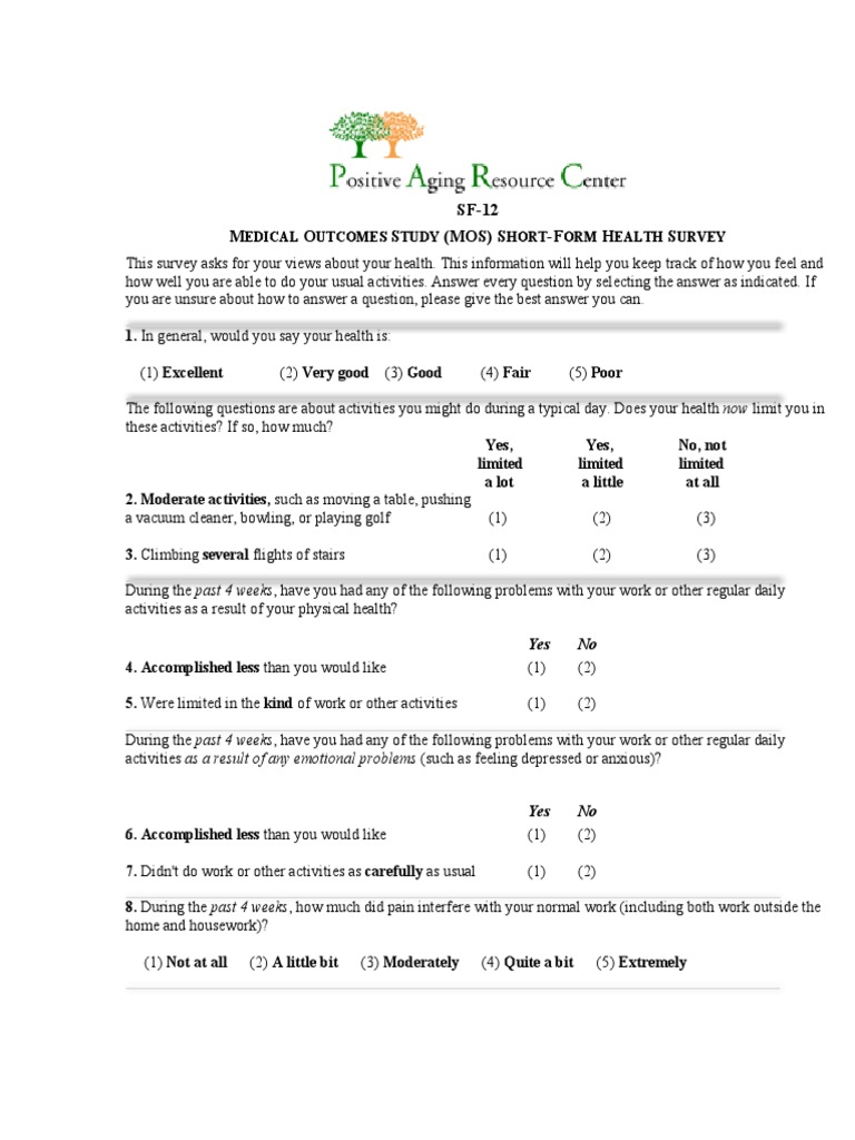 SF12.pdf | Psychological Concepts | Psychology & Cognitive Science