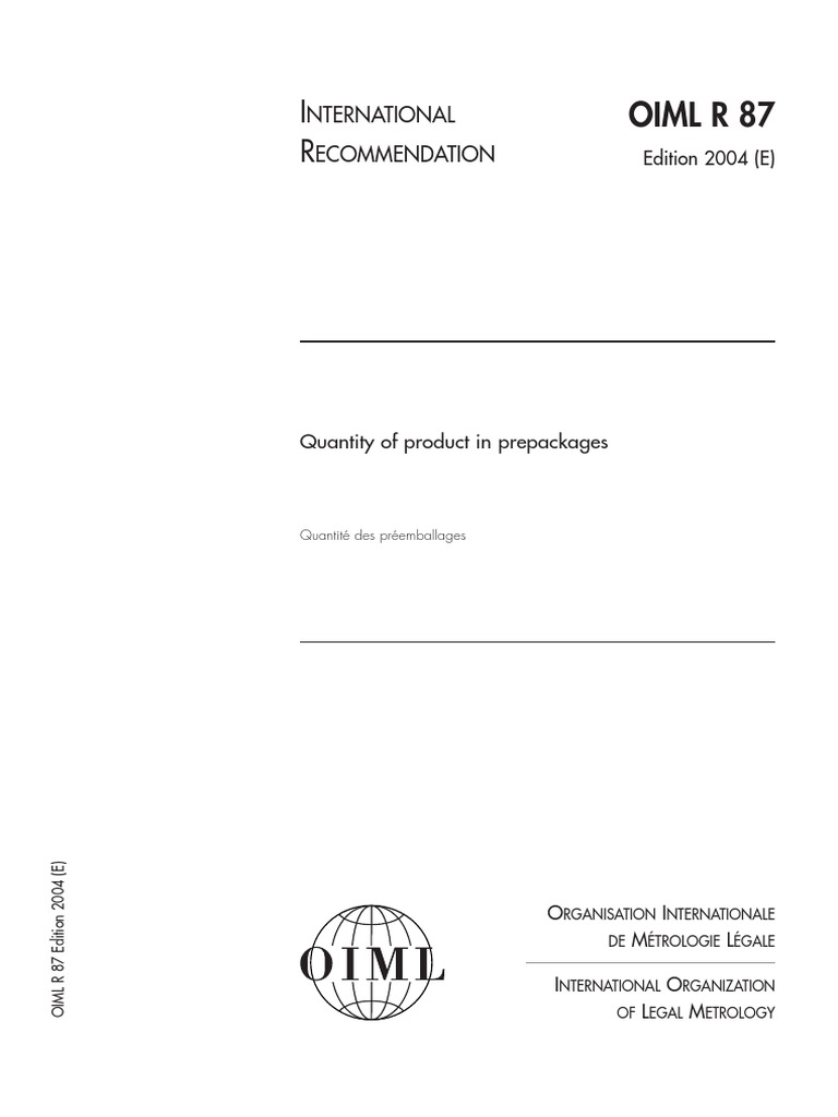OIML R87-2004Contenido Neto PDF | PDF | Nature | Foods