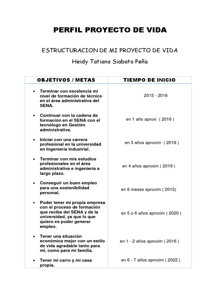 Proyecto de Vida Objetivos y Metas | PDF