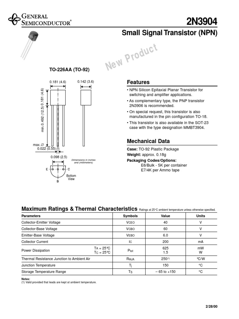 2N3904 Small Signal Transistor Guide | PDF | Transistor | Bipolar ...