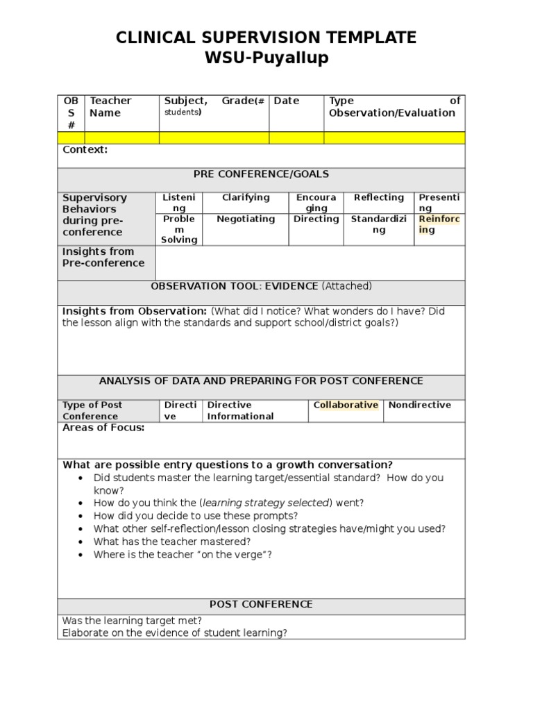 Clinical Observation Template | Learning | Cognition